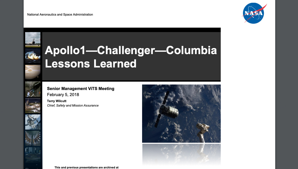Safety Message Apollo 1 Challenger Columbia Lessons Learned Appel Knowledge Services