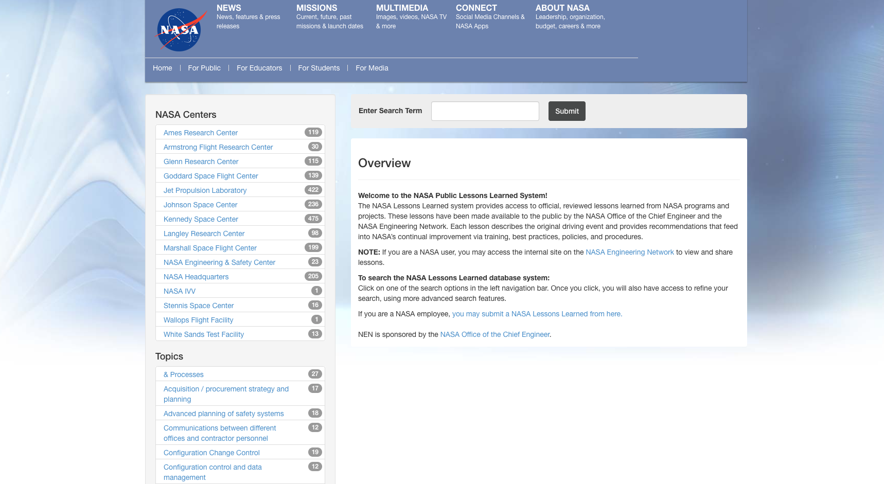 NASA Public Lessons Learned | APPEL Knowledge Services